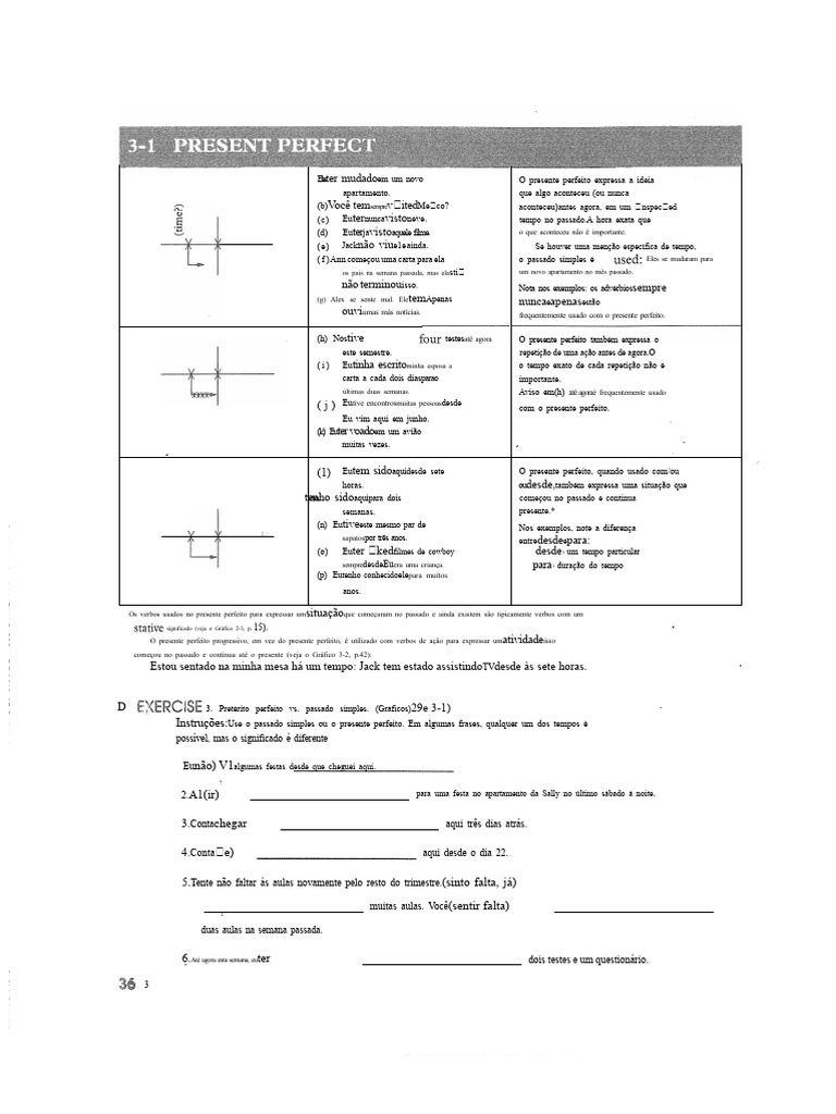 Gráficos Do Presente Perfeito Vs Gráfico Do Passado Simples e Exercício | PDF | Tempo
