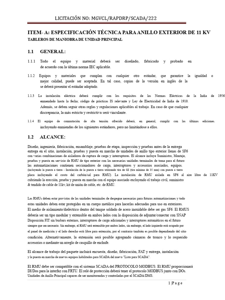 Especificación - Rmu - Fpi PDF | PDF | Aislador (Electricidad) | Relé
