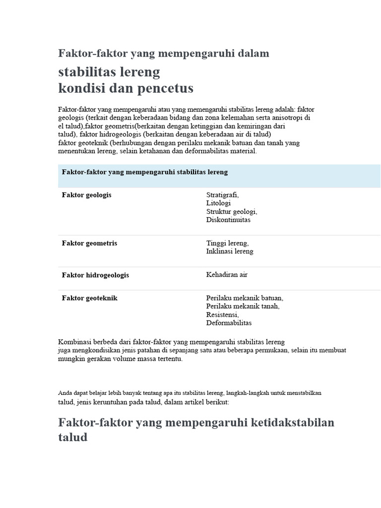 Faktor Hidrogeologis Stabilitas Lereng | PDF