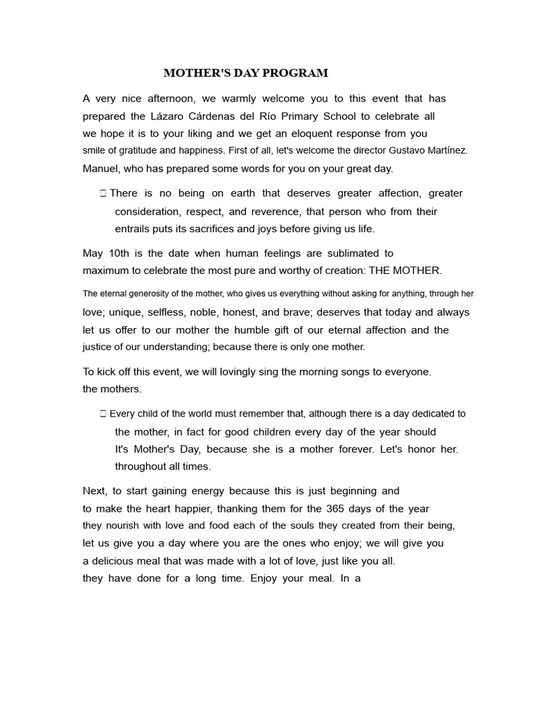 Mother's Day Program 2022-2023 | PDF