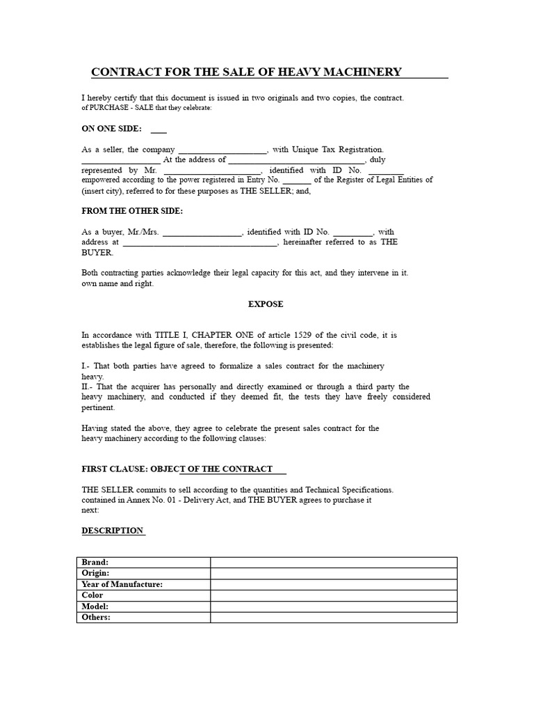 Heavy Machinery Sales Contract Template | PDF | Private Law | Common Law
