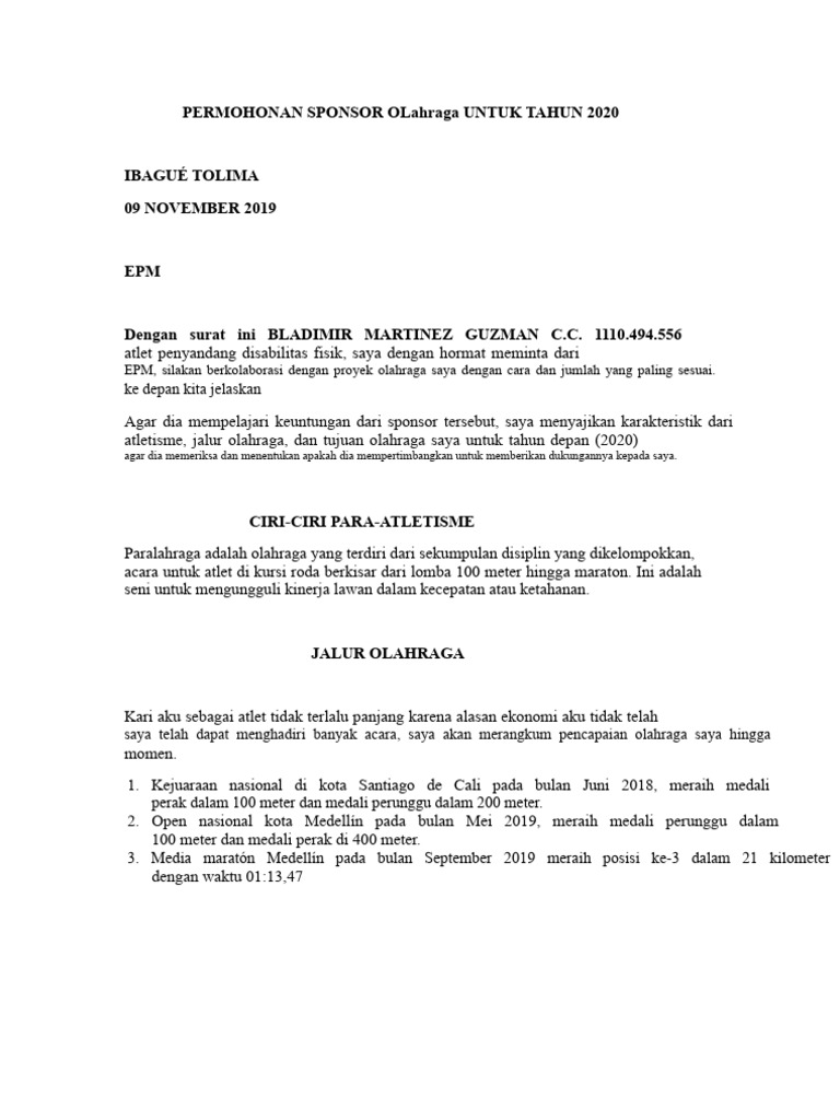 PERMOHONAN SPONSORSHIP OLAHRAGA EPM PDF | PDF