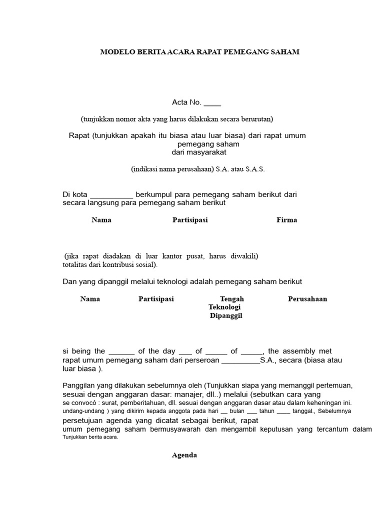 Model Notulen Rapat Pemegang Saham | PDF