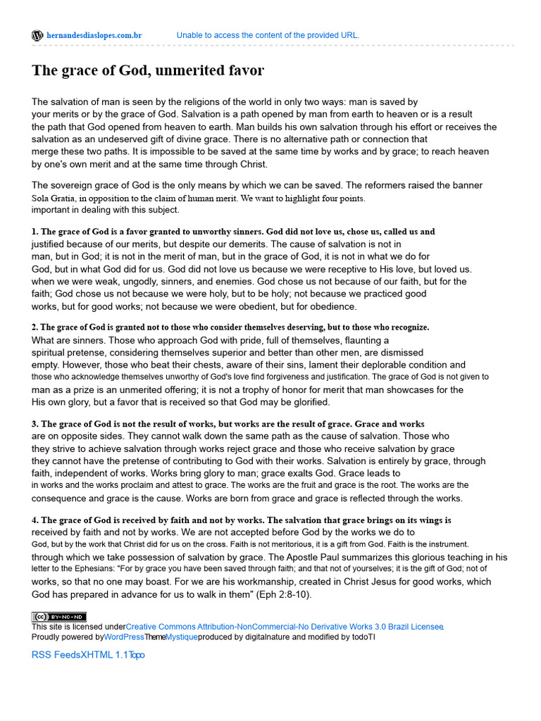 The Grace of God Unmerited Favor | PDF | Grace In Christianity | Divine ...