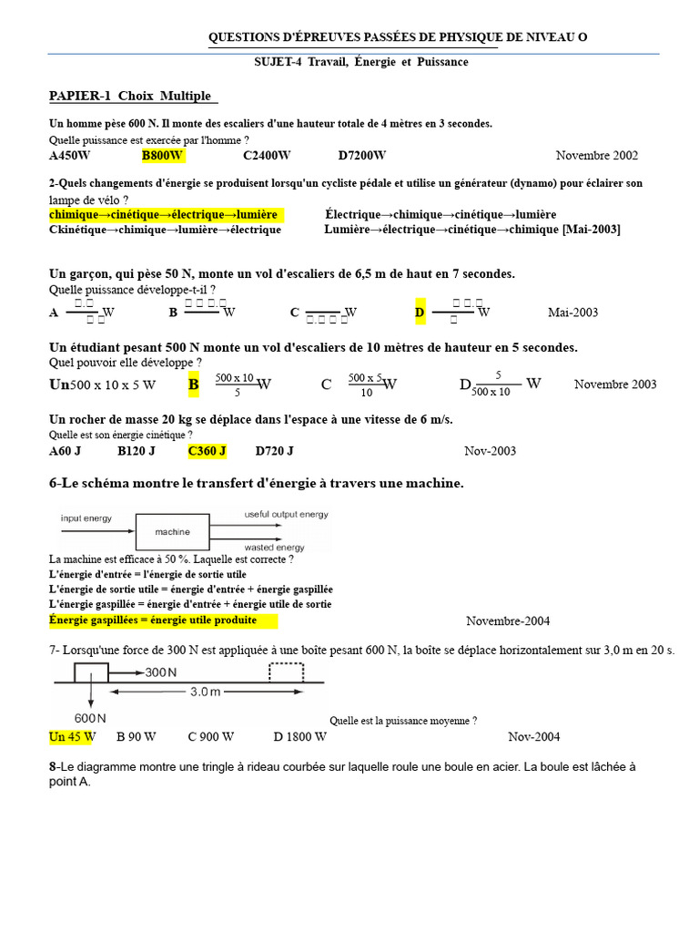 4 Travail, Énergie Et Puissance | PDF | Puissance (physique) | Masse