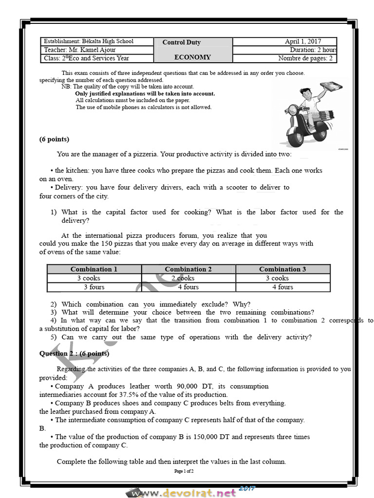 Control Assignment No. 4 Pilot High School - Economics - 2nd Year ...