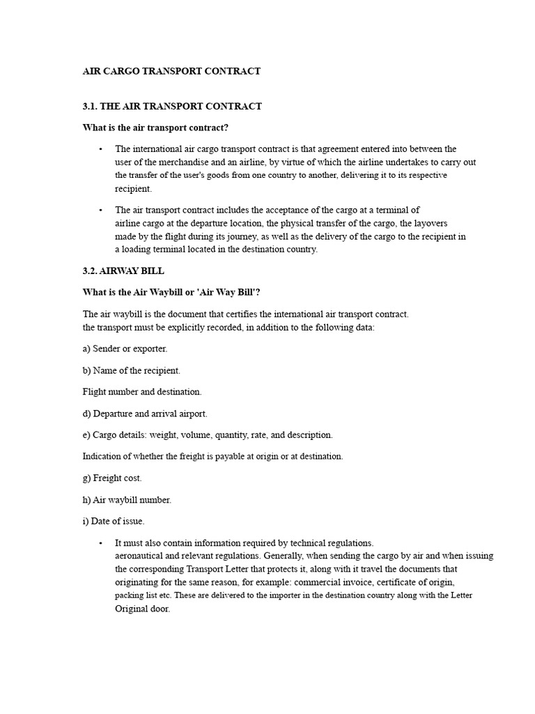 Air Cargo Transport Contract Overview | PDF | Cargo