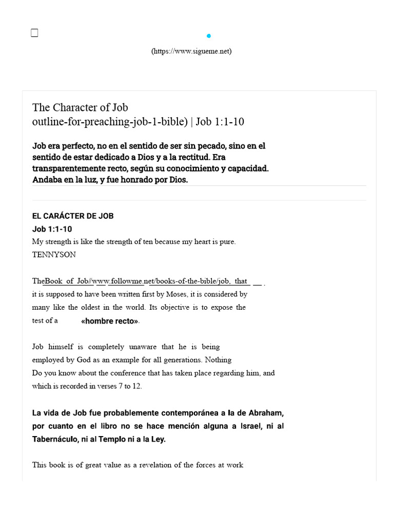 The Character of Job - Job 1:1-10 - Outlines For Preaching | PDF | Book ...