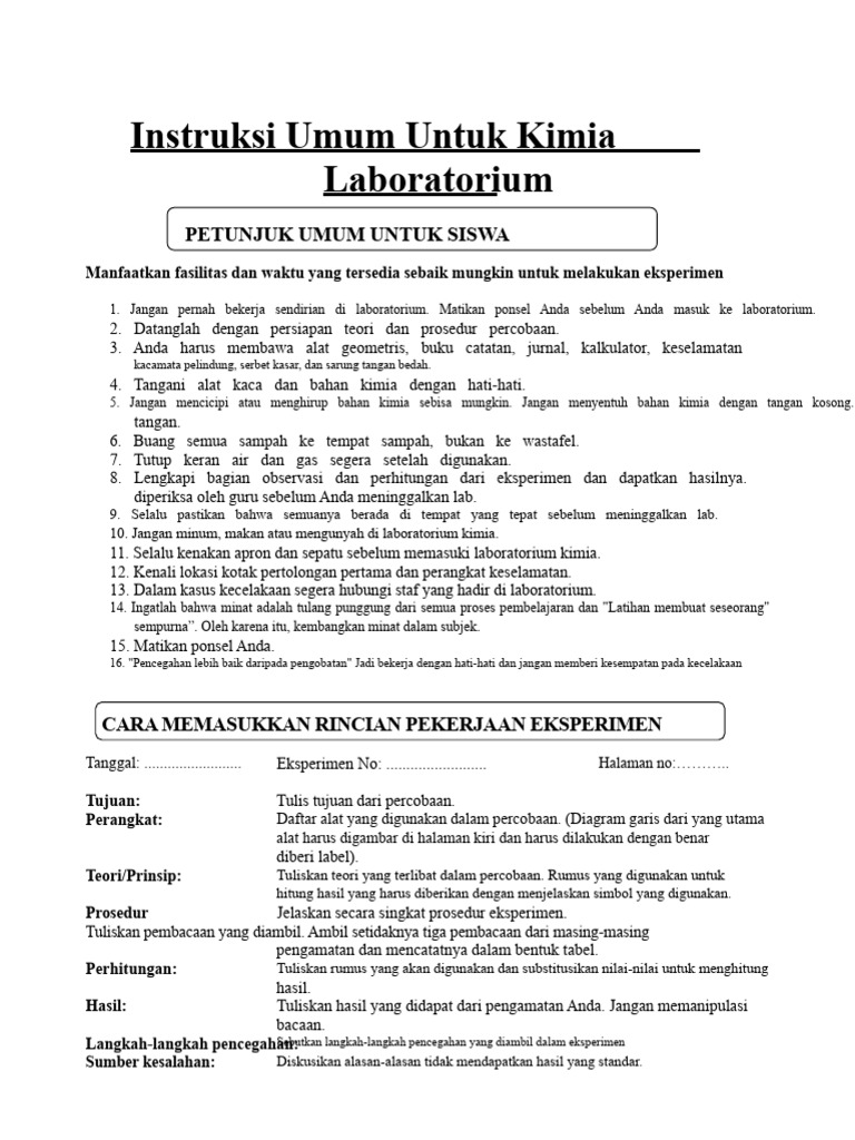 Instruksi Umum Lab Kimia | PDF