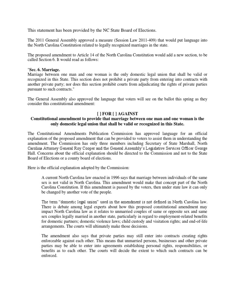 Offical Explanation Amendment | PDF | Tennessee General Assembly | Marriage