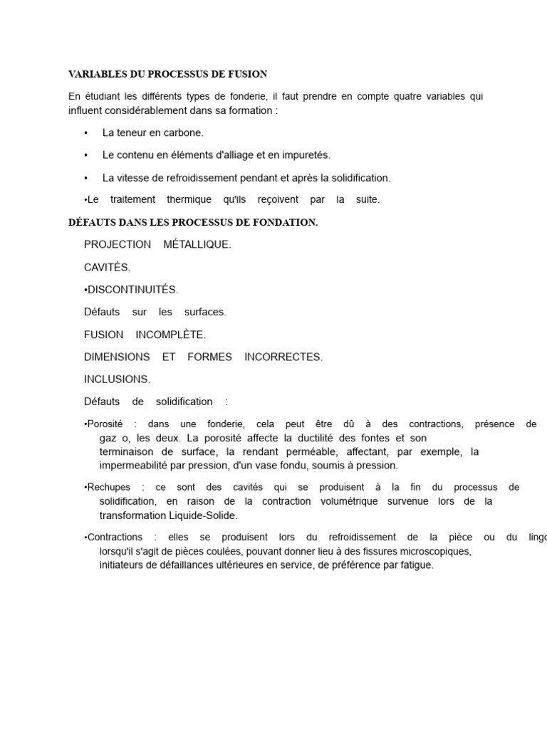 Variables et défauts en fonderie | PDF
