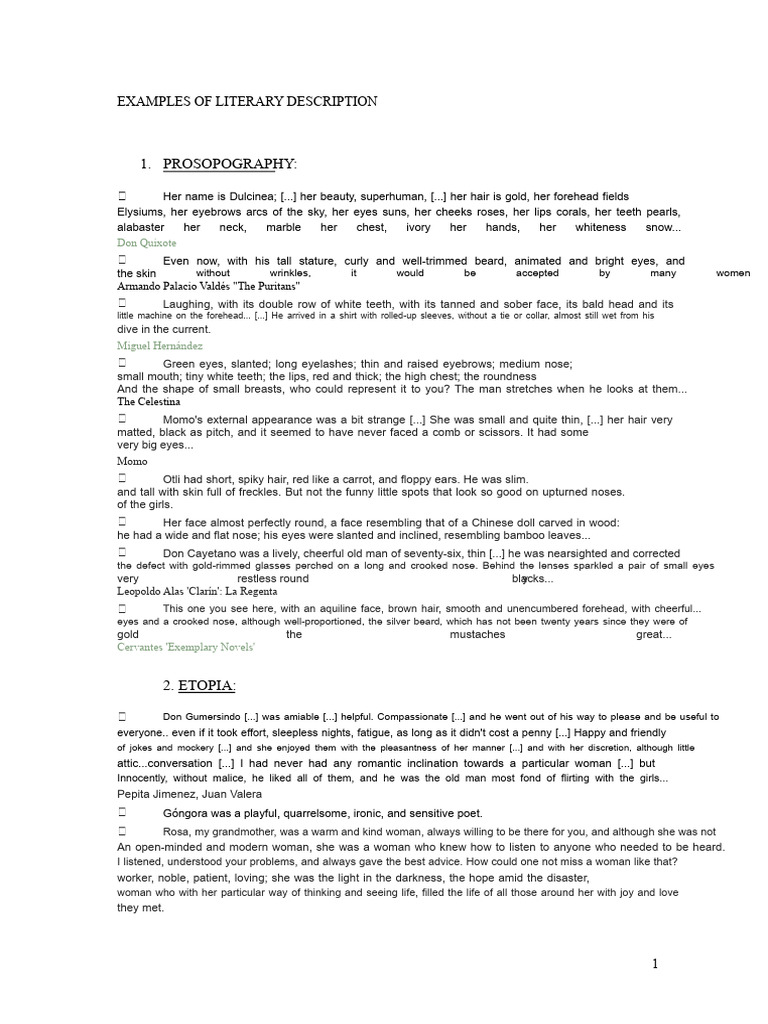 Literary Description Techniques Explained | PDF