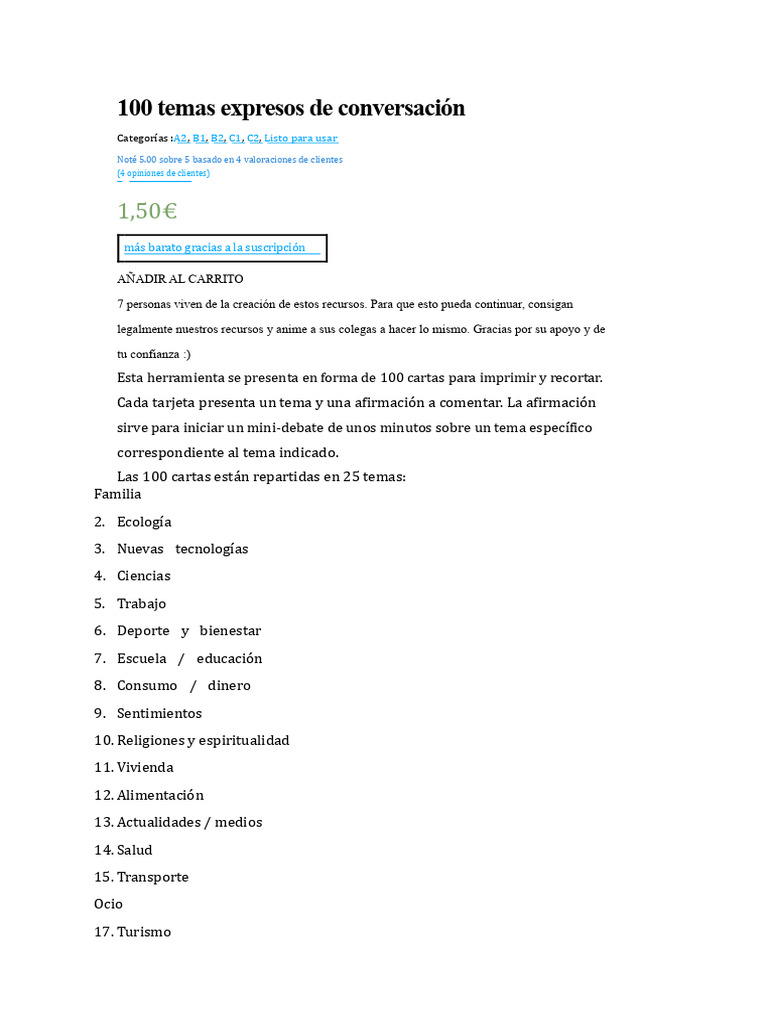 100 Temas de Conversación para Clases | PDF