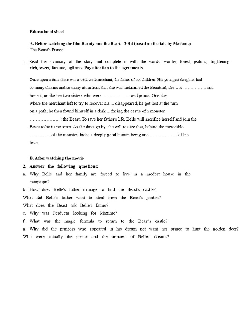 Beauty and the Beast Film Study Guide | PDF