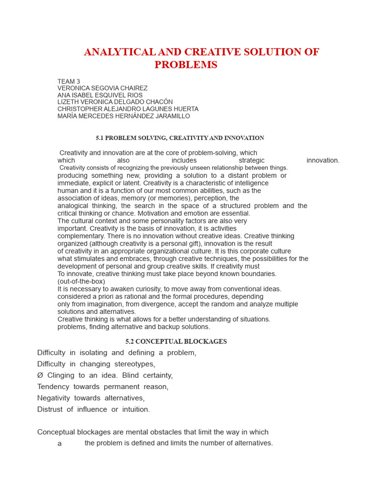 Analytical And Creative Problem Solving Skills Pdf Creativity Thought
