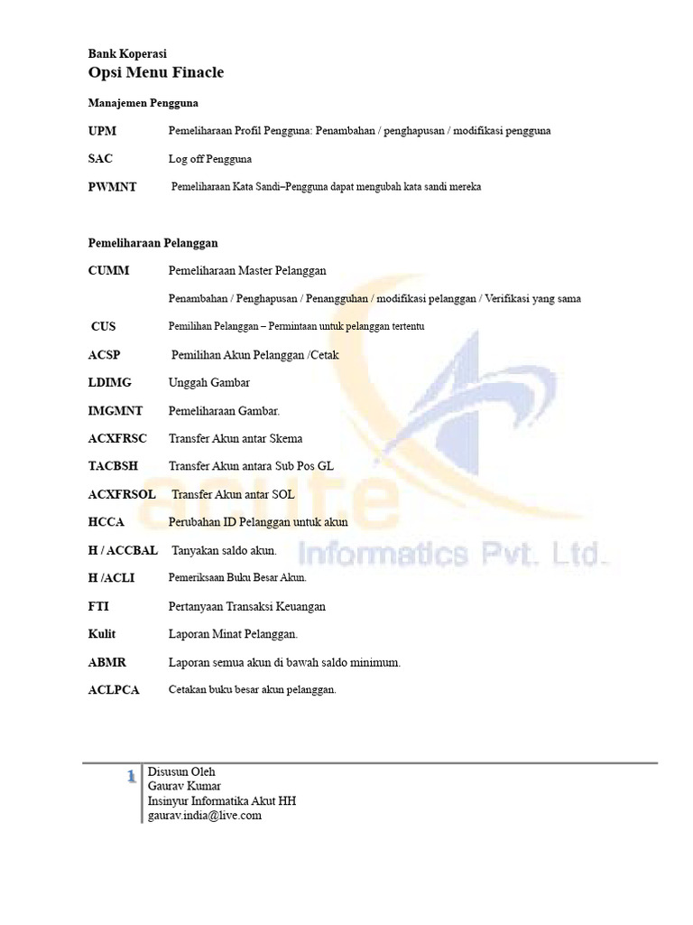 Menu Pengelolaan Bank Koperasi Finacle | PDF
