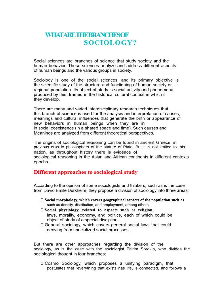 What Are The Branches of Sociology | PDF | Sociology | Social Sciences