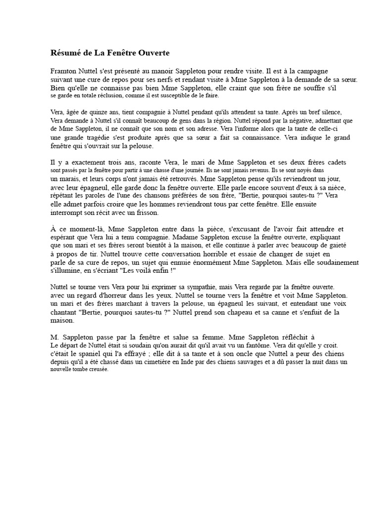 Résumé de La Fenêtre Ouverte | PDF
