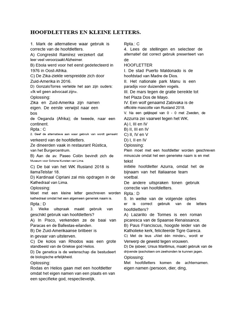 Taal Hoofdletters en Lageletters (Oplossingen) | PDF