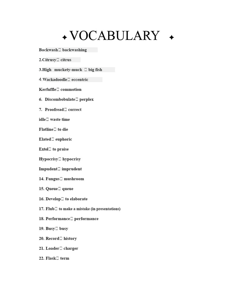 VOCABULARY (30 Words in English) | PDF