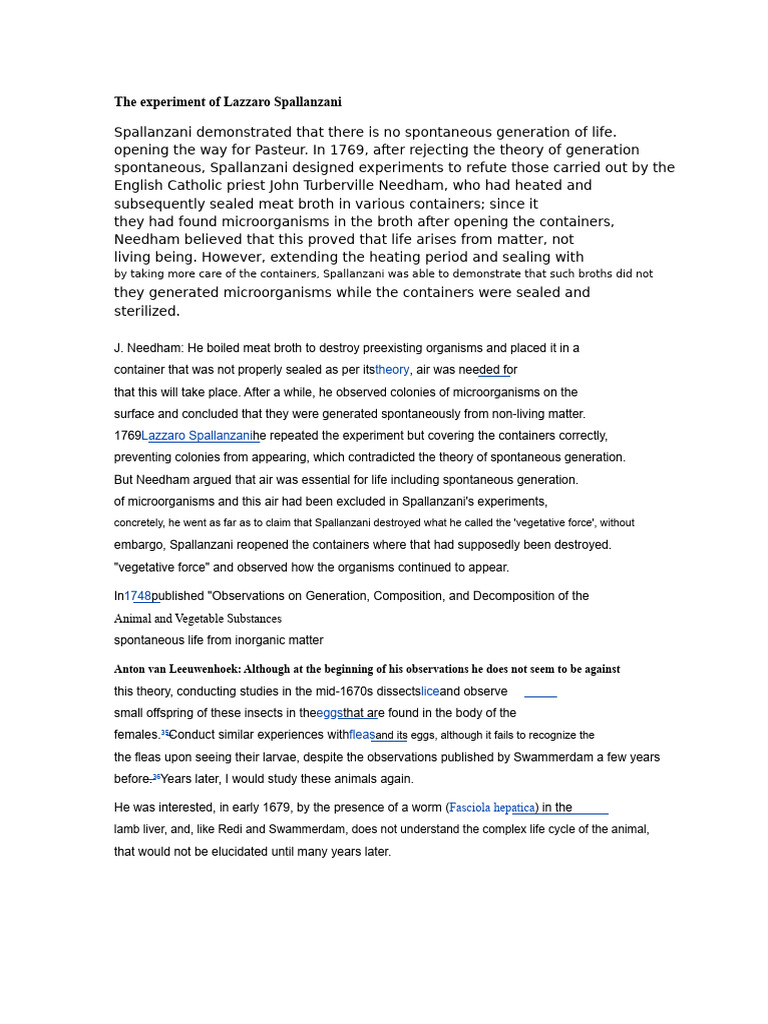 Spallanzani's Experiment Against Spontaneous Generation | PDF ...