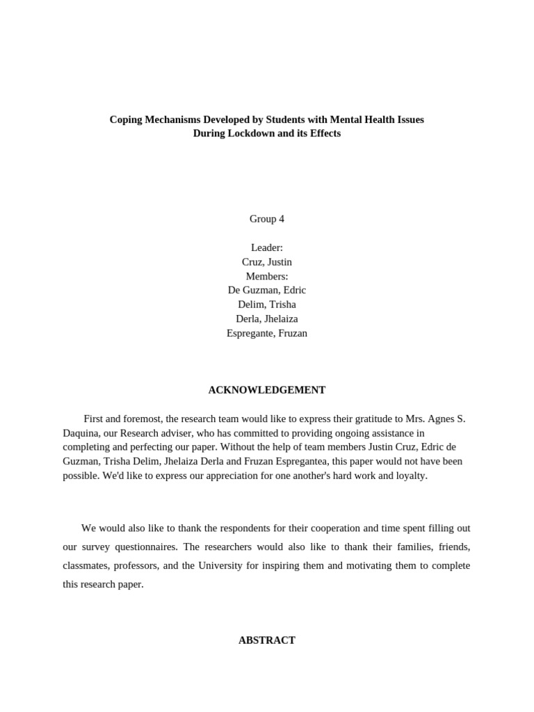 Coping Mechanisms Developed by Students with Mental Health Issues ...