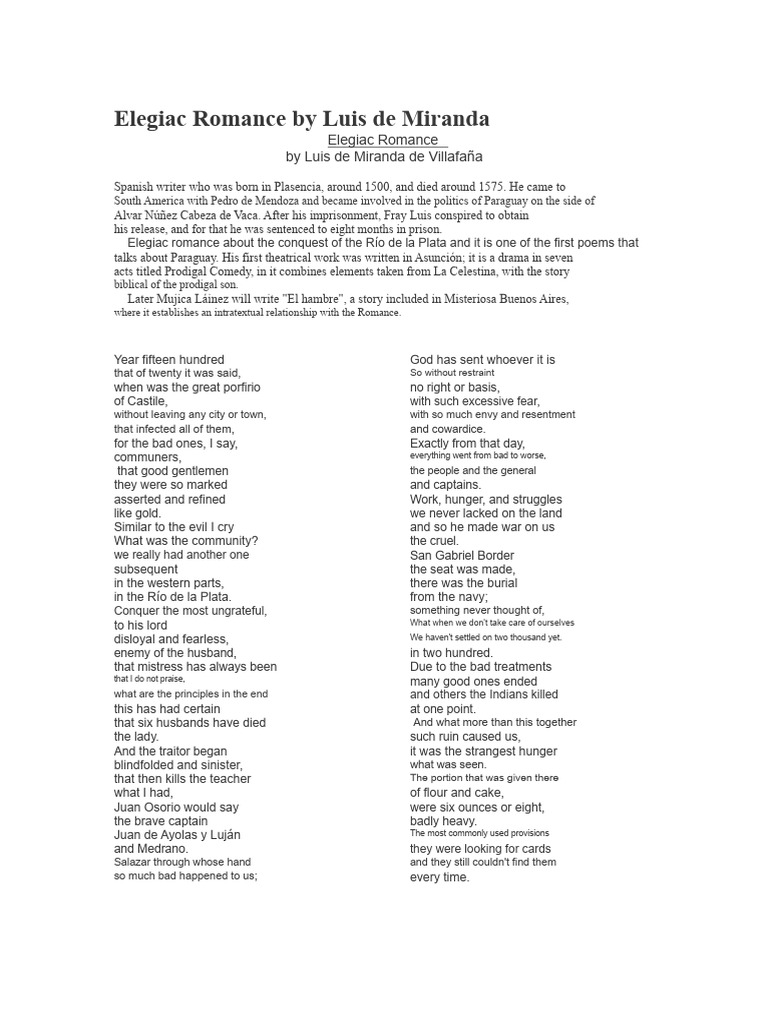 Elegiac Romance by Luis de Miranda | PDF | Argentina | Poetry