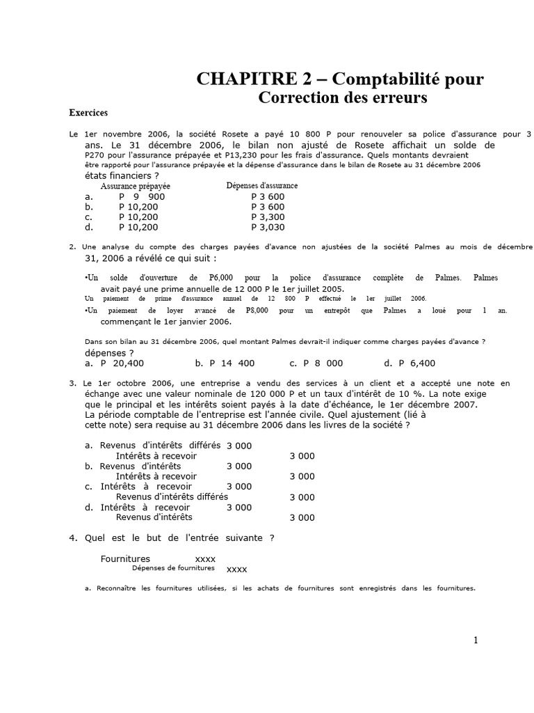 CHAPITRE 2 Caselette - Correction Des Erreurs | PDF | Dépréciation ...