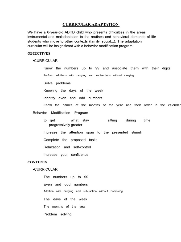 Adaptation Curriculum Adhd | PDF | Behavior Modification | Attention