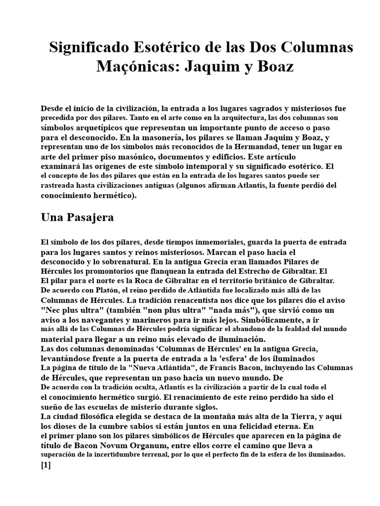 Significado Esotérico de Las Dos Columnas Masónicas Jakin y Boaz | PDF ...