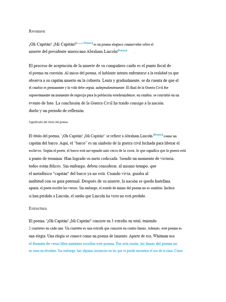 Análisis de "¡Oh Capitán! ¡Mi Capitán!" | PDF | Metro (poesía) | Poesía