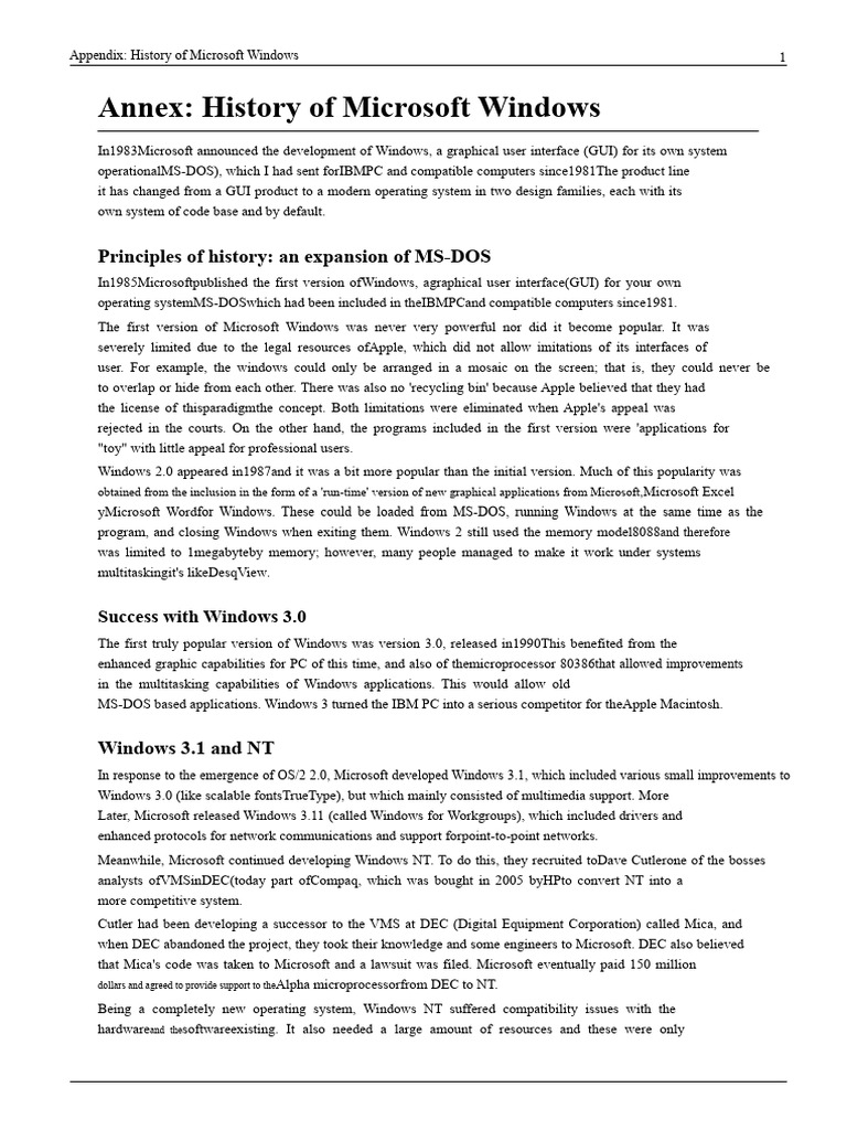 Microsoft Windows Development History | PDF | Microsoft Windows ...