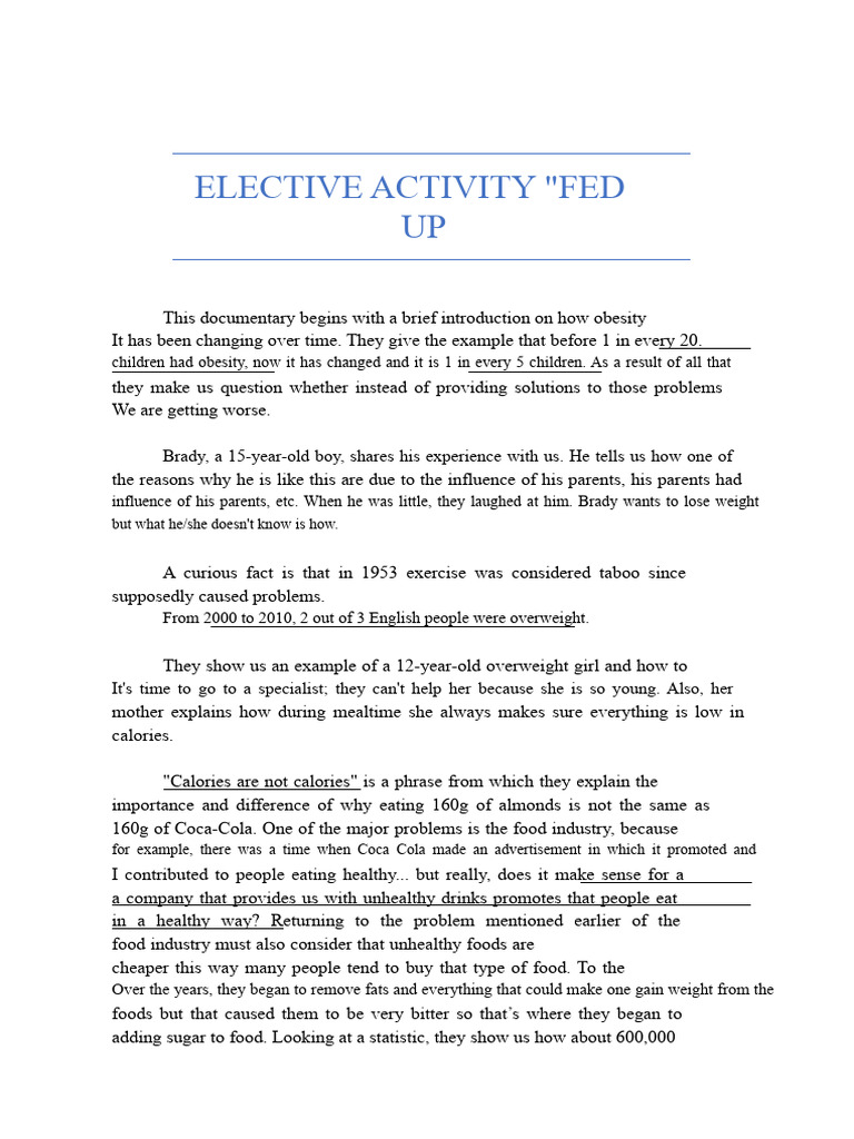 Summary of The Documentary Fed Up | PDF | Junk Food | Foods