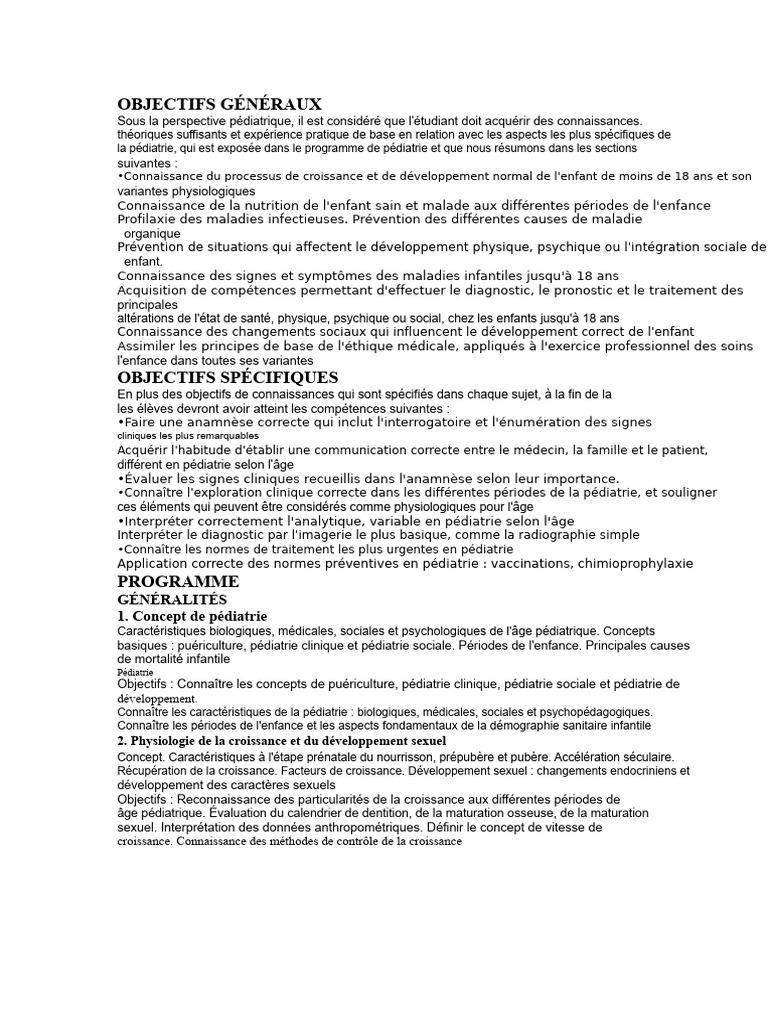 Objectifs de formation en pédiatrie | PDF | Tuberculose | Méningite