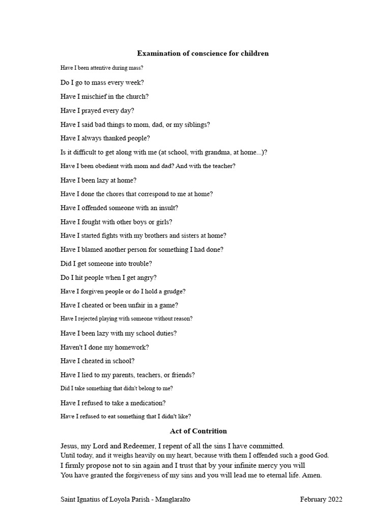 Examination of conscience for children | PDF