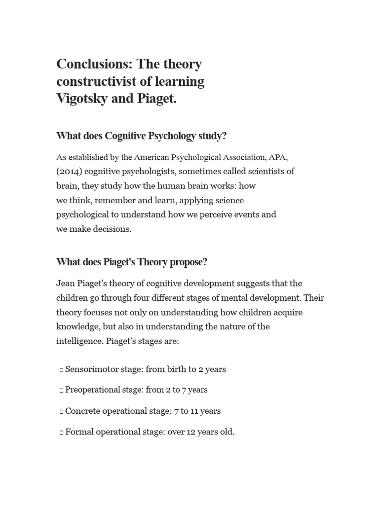 Piaget vs. Vygotsky: Cognitive Theories Explained | PDF | Cognitive ...