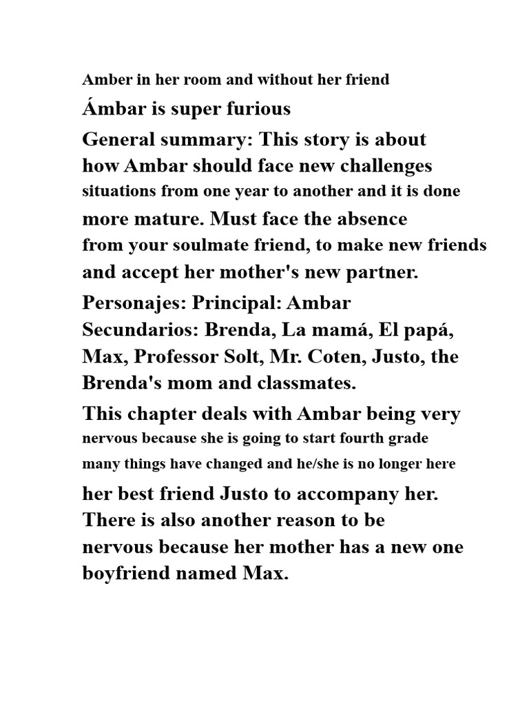 Summary of The Book Amber in Her Room and Without Her Friend | PDF