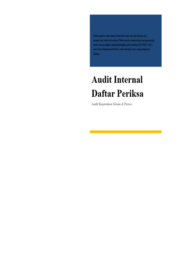 Contoh Daftar Periksa Audit Internal ISO 9001:2015 | PDF