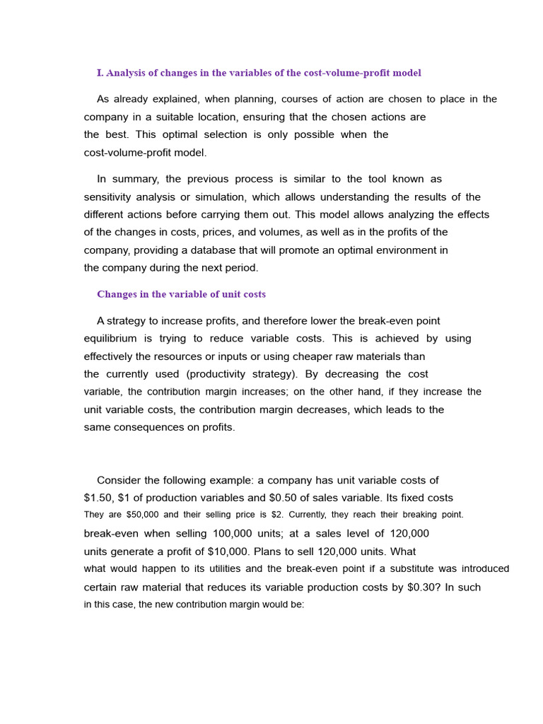 Analysis of Changes in The Variables of The Cost-Volume-Profit Model ...