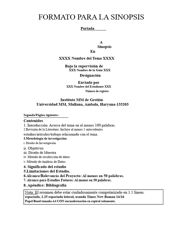 Formato de Sinopsis | PDF