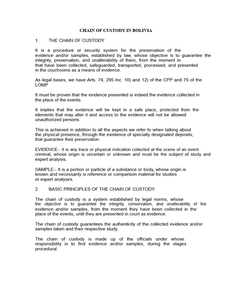 Chain of Custody Procedures in Bolivia | PDF | Crime Scene