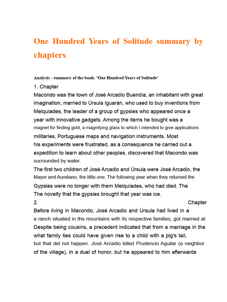 100 Years of Solitude Summary by Chapters | PDF