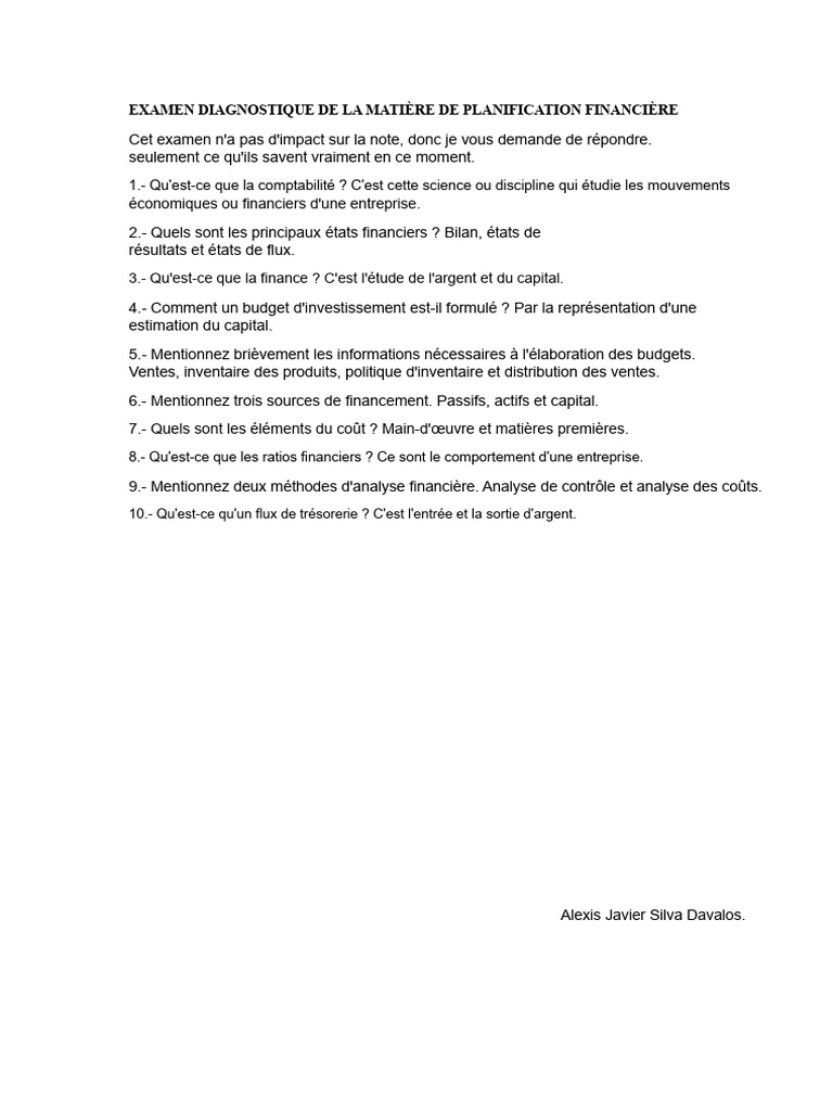 Examen de planification financière 2023 | PDF