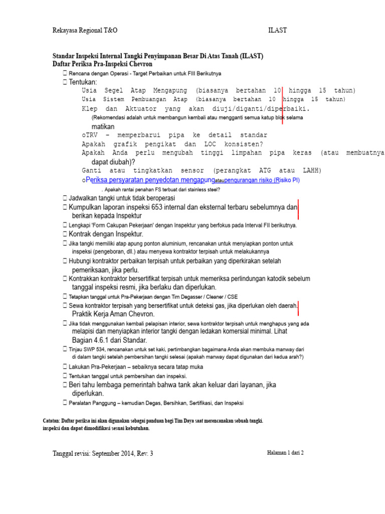 Standar Inspeksi Tangki Penyimpanan ILAST | PDF