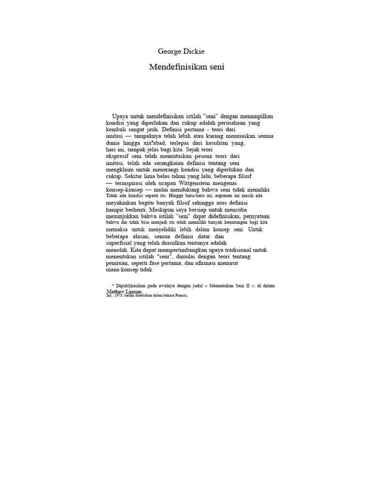 Definisi Seni Menurut George Dickie | PDF