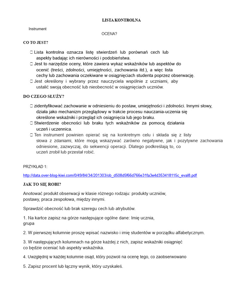 Lista Kontrolna | PDF