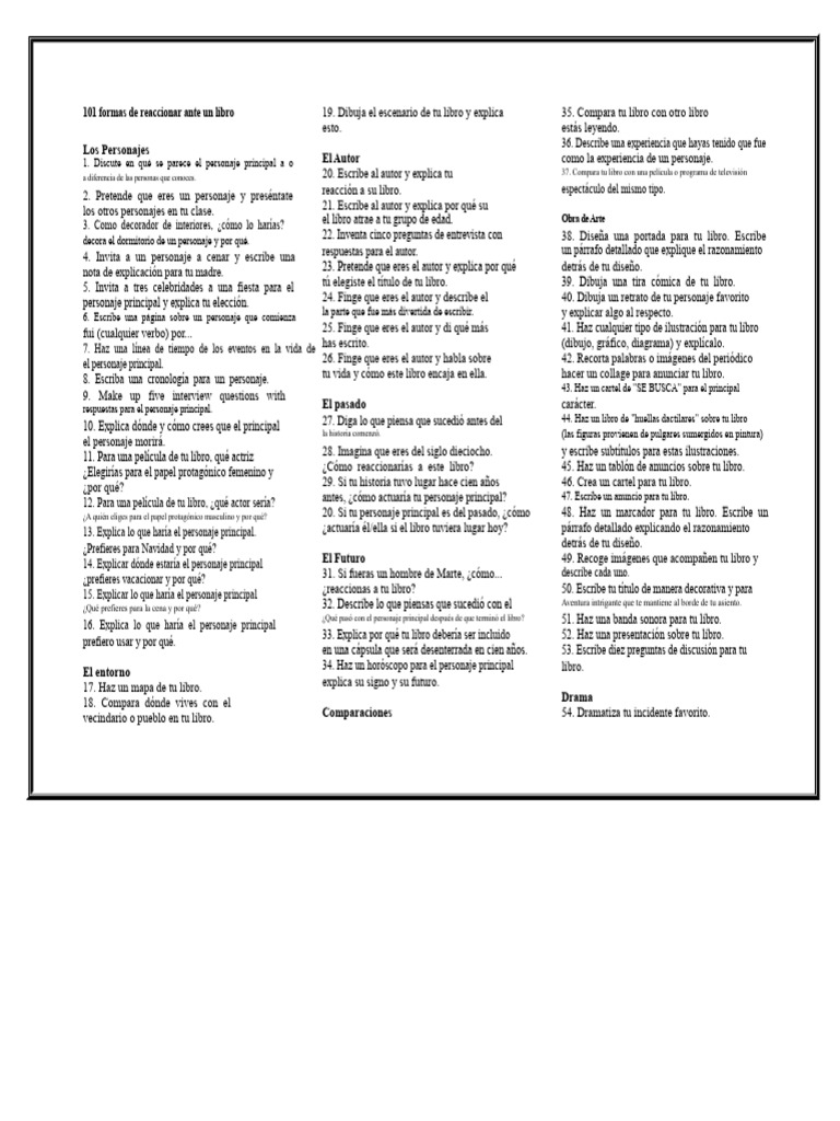 101 Maneras de Reaccionar A Un Libro | PDF | Libros