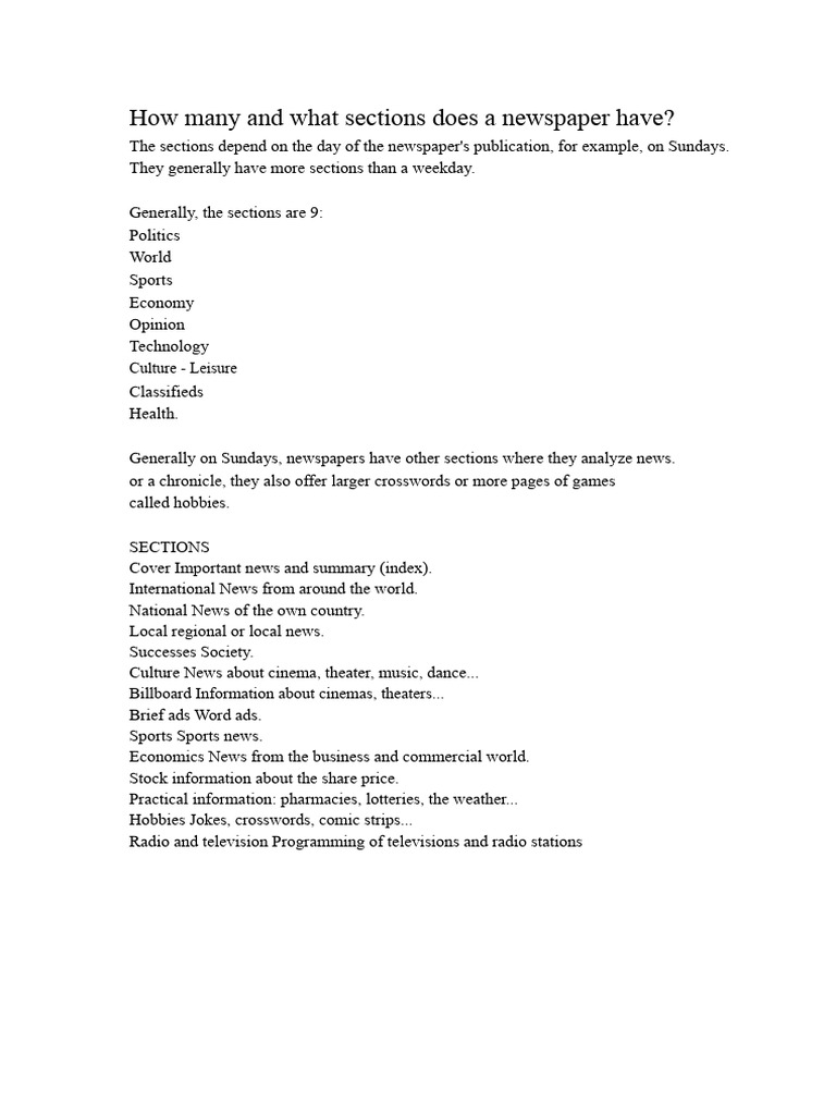 Newspaper Sections Overview | PDF