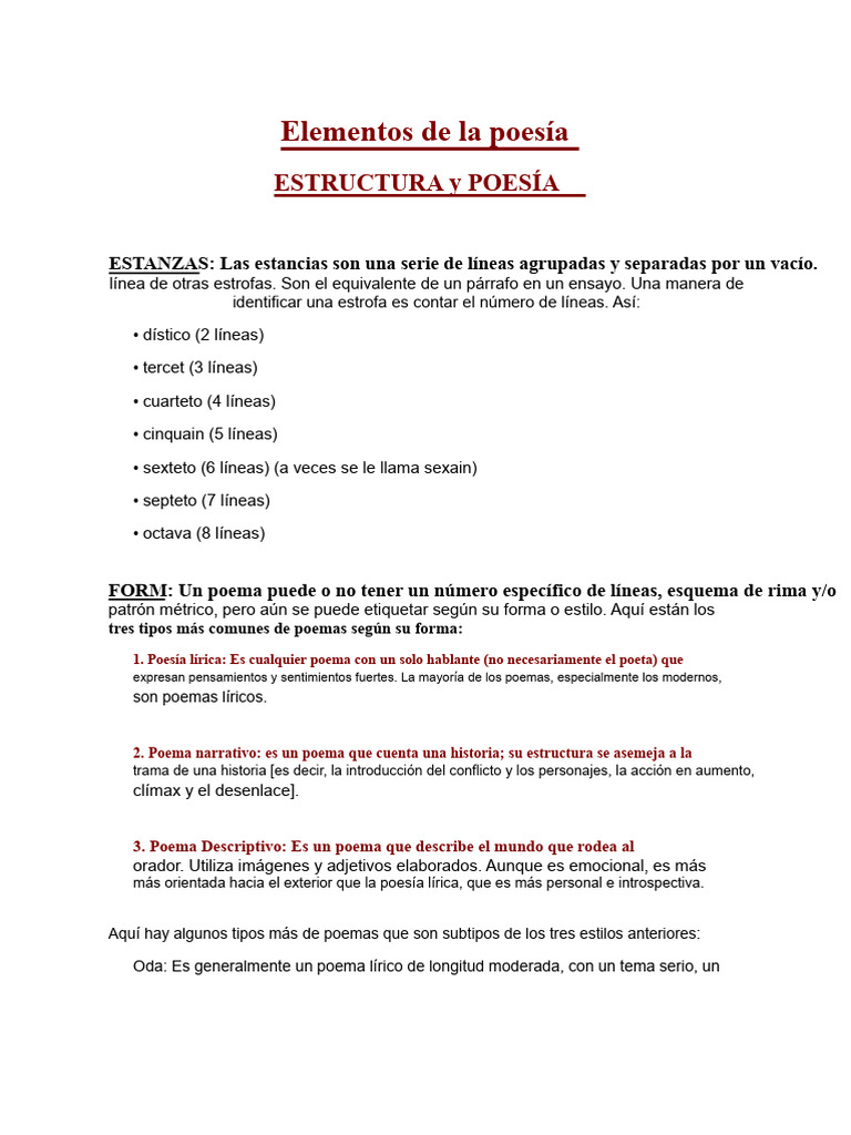 Elementos de La Poesía PDF | PDF | Poesía | Metro (poesía)