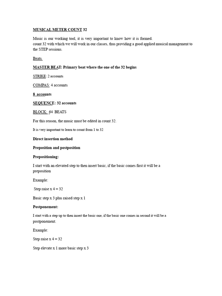 Musical Metric Count 32 Online Step Course PDF | PDF